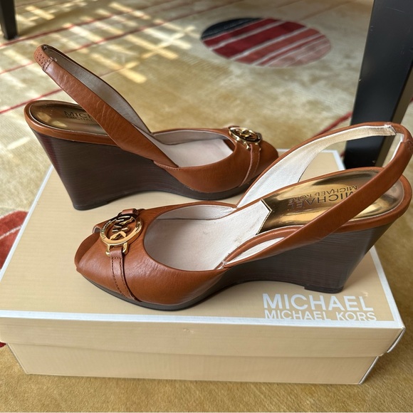 MICHAEL Michael Kors | Shoes | Michael Michael Kors Luggage Leather Rochelle Sling Wedge | Poshmark